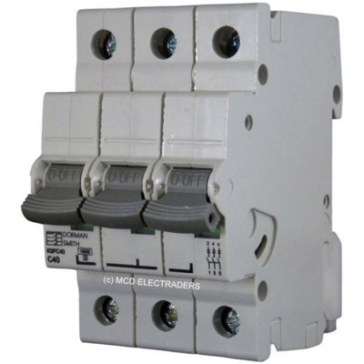 Dorman Smith K3PC40 Miniature Circuit Breaker MCB Triple Pole Type C 10ka 40 Amp at B&Q