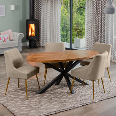 Dosenna Oval Dining Table Set with 4 Lograto Fabric Chairs - Brown