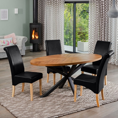 Dosenna Oval Dining Table Set with 4 Rimini Faux Leather Chairs - Black