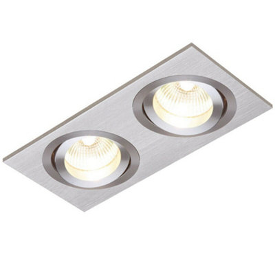 DOUBLE Adjustable Tilt Slim Square Ceiling Spotlight Brushed Silver ...