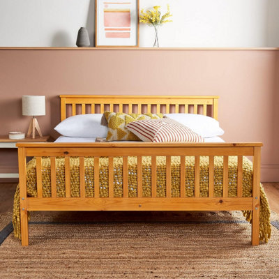 Double Bed With Mattress Included 4ft6 Pine Solid Wooden Bed Frame For Adults Kids Teenagers Bed