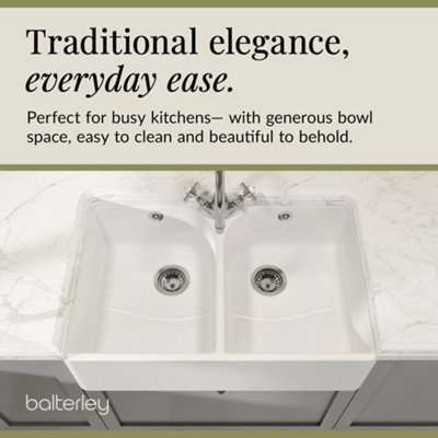 Double Bowl Fireclay Ceramic Butler Kitchen Sink with Full Weir ...