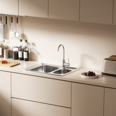 Double Bowl Stainless Steel Kitchen Sink with Drainer & Waste Pipes ...
