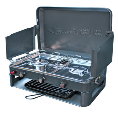 Double Burner Gas Stove and Grill Unit