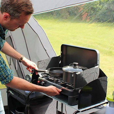 Double Burner Gas Stove and Grill Unit