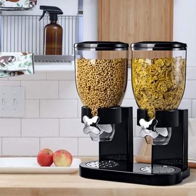 Double Cereal Dispenser Machine Dry Food Pasta Storage Container Black