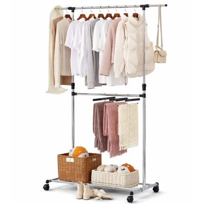 Double Clothes Rail, Extended Top Rail Adjustable Height, Chrome