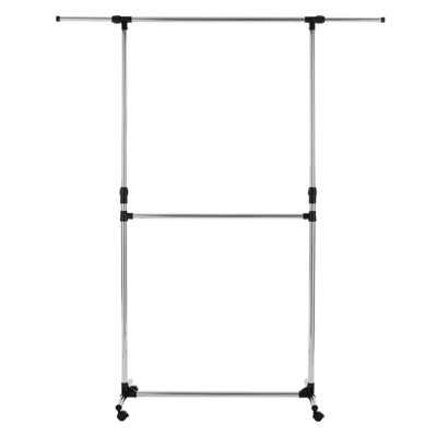 DOUBLE CLOTHES RAIL, EXTENDED TOP RAIL ADJUSTABLE HEIGHT, CHROME