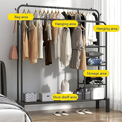 Double Clothes Rail Hanging Rack Storage Shelf
