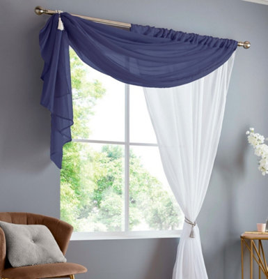 Buy Double Display Voile 150cm x 183cm Navy/White Slot Top Curtain ...