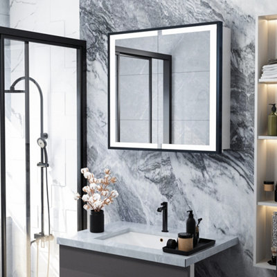 Double Door Anti Fog LED Illuminated Mirrored Bathroom Cabinet with ...