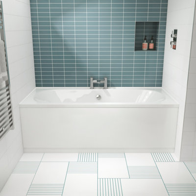 Double Ended Straight Shower Bath with Leg Set - 1700mm x 750mm (Tap ...
