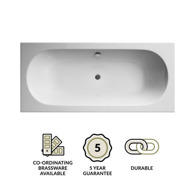 Double Ended Straight Shower Bath with Leg Set - 1800mm x 800mm (Tap ...
