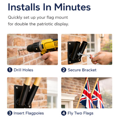 Double Flag Pole Bracket Wall Mount Outdoor with 2 x 120 cm - 47 Inch ...