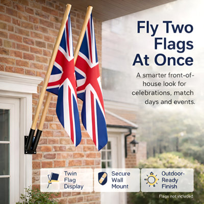 Double Flag Pole Bracket Wall Mount Outdoor with 2 x 120 cm - 47 Inch ...