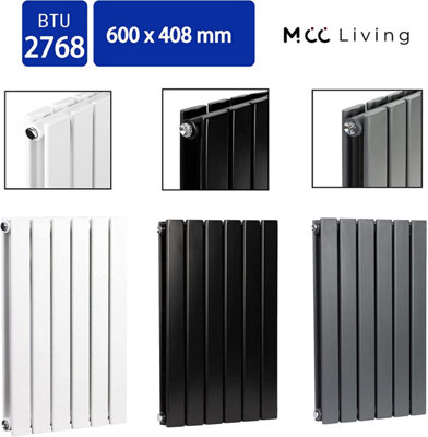 Double Flat Panel Vertical Column Radiator 600x408 mm Black by MCC Direct