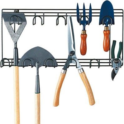 Double Garden Tool Rack - Wall Mounted Tool Holder with 11 Hooks for ...