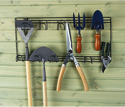 Double Garden Tool Rack - Wall Mounted Tool Holder with 11 Hooks for ...