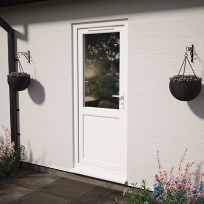 Double glazed Door Half Glass Half panel Left hand White Obscure Glazed ...