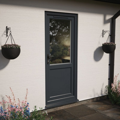 Double glazed Door Half Glass Half panel Right hand Grey/White Obscure ...