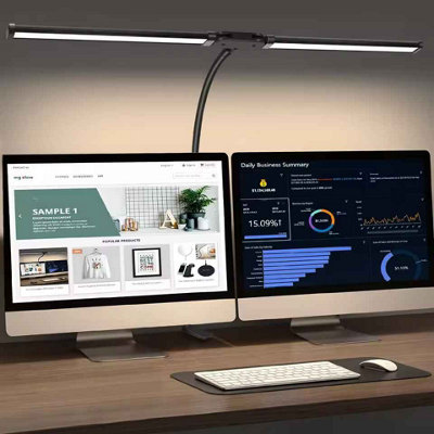 Double-Head LED Clip Desk Lamp with 3 Color Modes & 10 Dimmable Settings