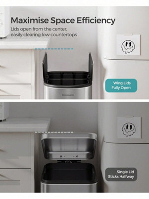 Double Kitchen Bin, 30L And 20L Dual Compartment Slim Bin For Recycling ...