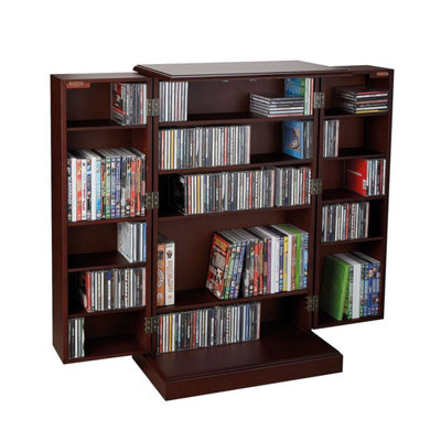 Double Media Storage Cabinet - Mahogany Wood, Adjustable Shelves, Holds ...