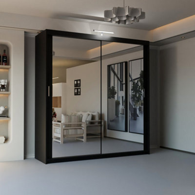 Double Mirror Sliding Door Wardrobe Sleek Design comes in Width 90/100/120/150/180/203/250cm ...