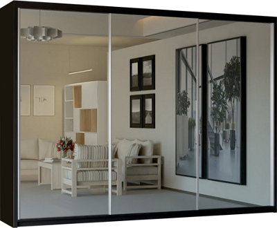 Double Mirror Sliding Door Wardrobe Sleek Design comes in Width 90/100/120/150/180/203/250cm ...