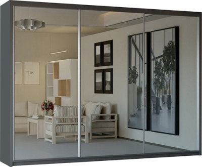 Double Mirror Sliding Door Wardrobe Sleek Design comes in Width 90/100/120/150/180/203/250cm ...