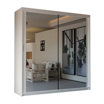 Double Mirror Sliding Door Wardrobe Sleek Design comes in Width 90/100/120/150/180/203/250cm ...