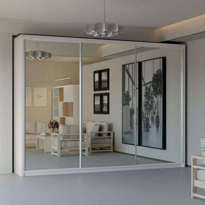 Double Mirror Sliding Door Wardrobe Sleek Design comes in Width 90/100/120/150/180/203/250cm ...