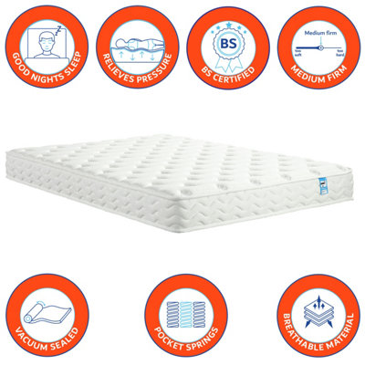 Double Pocket Sprung Mattress With Padded Foam & Hypoallergenic Cover