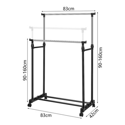 Double Rail Clothes Rail on Wheels, Black