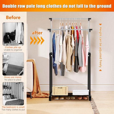 Double Rail Clothes Rail on Wheels, Black