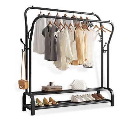 Double Rails Metal Garment Rack Freestanding Hanger, Black