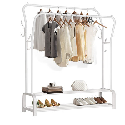 Double Rails Metal Garment Rack Freestanding Hanger, White