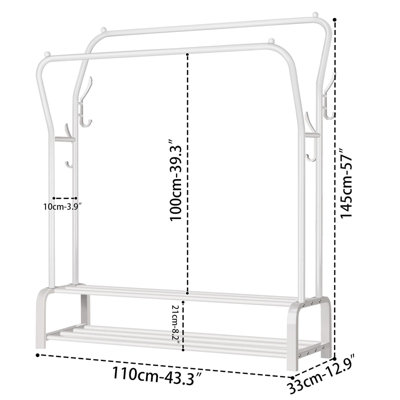 Double Rails Metal Garment Rack Freestanding Hanger, White