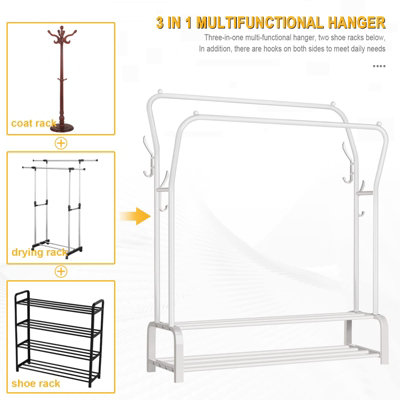 Double Rails Metal Garment Rack Freestanding Hanger, White