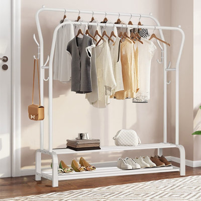 Double Rails Metal Garment Rack Freestanding Hanger, White