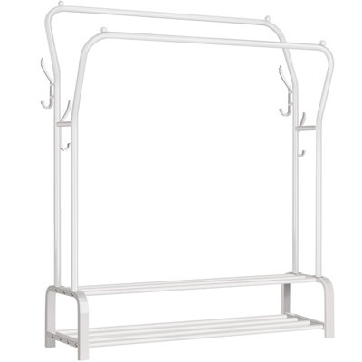 Double Rails Metal Garment Rack Freestanding Hanger, White