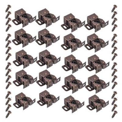 Double Roller Cabinet Catch Bronze Cupboard Door Latch With Screws Pack ...