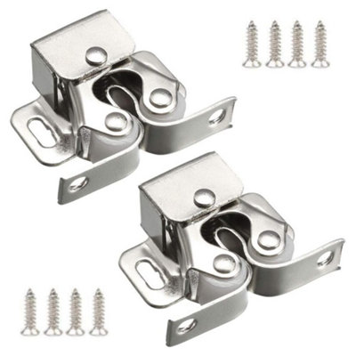 Double Roller Cabinet Catch Silver Cupboard Door Latch With Screws Pack ...