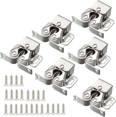 Double Roller Cabinet Catch Silver Cupboard Door Latch With Screws Pack ...