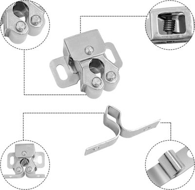 Double Roller Cabinet Catch Silver Cupboard Door Latch With Screws Pack ...