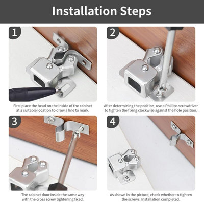 Double Roller Cabinet Catch Silver Cupboard Door Latch With Screws Pack ...