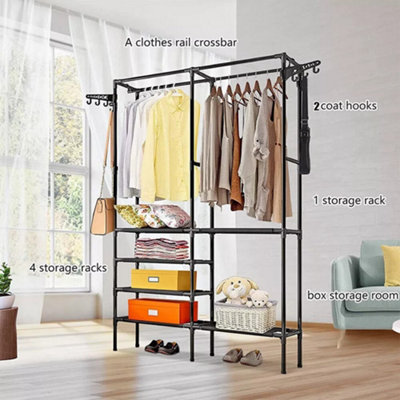 Double Row Clothes Rack Large Floor Hangers, Black