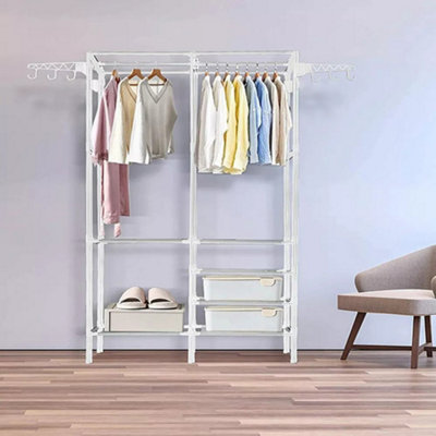 Double Row Clothes Rack Large Floor Hangers, White