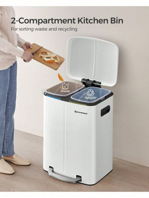Double Rubbish Bin, 2 X 20L Kitchen Bin, Dual Compartment Metal Step ...