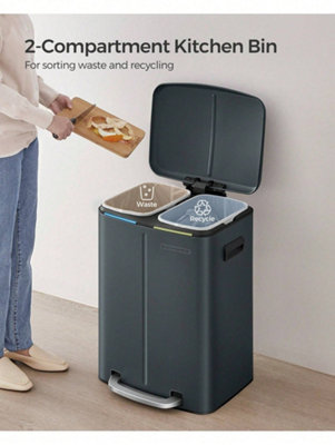 Double Rubbish Bin, 2 X 20L Kitchen Bin, Dual Compartment Metal Step ...